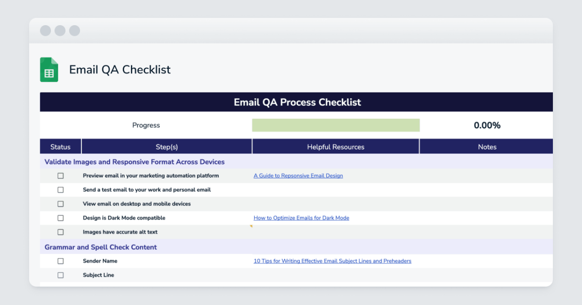Email QA Process Checklist - OneSignal Email QA Process Checklist - OneSignal